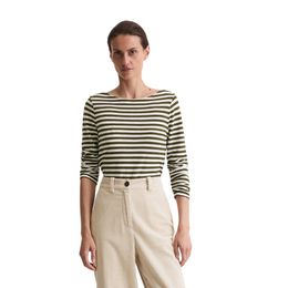 Marc O'Polo Langarmshirt MARC O'POLO "aus Slubjersey", Damen, Gr. L, multi, mossy olive, Obermaterial: 100% Baumwolle, gestreift, Basic, regular fit, U-Boot-Ausschnitt, normaler Saum, Shirts