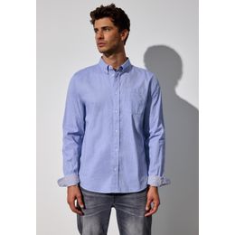 Langarmhemd Street One MEN, Herren, Gr. L (42), US-Größen, blau (soft blau), Web, 100% Baumwolle, unifarben, normal normal, V-Ausschnitt, Bündchen, Hemden, aus reiner Baumwolle