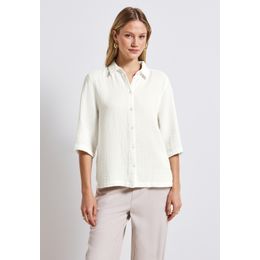 Hemdbluse Street One, Damen, Gr. 44, wei&szlig; (sanftes wei&szlig;), Web, 100% Baumwolle, unifarben, normal normal, V-Ausschnitt, B&uuml;ndchen, Blusen Hemdbluse, mit Knopfleiste