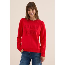 Sweatshirt Cecil, Damen, Gr. L (42), rot (fiery rot), Web, 100% Baumwolle, unifarben, normal, Rundhals, B&uuml;ndchen, Sweatshirts Sweatshirt, aus reiner Baumwolle