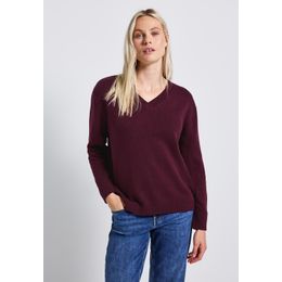 Strickpullover Street One, Damen, Gr. 34, wildberry rot, Grobstrick, 60% Baumwolle, 40% Polyacryl, unifarben, normal normal, V-Ausschnitt, B&uuml;ndchen, Pullover Strickpullover, im soften Baumwoll-Mix