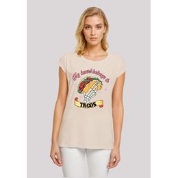 T-Shirt F4NT4STIC "My Herz belongs to tacos", Damen, Gr. 4XL, weiß (sandweiß), Obermaterial: 100% Baumwolle, regular fit, Rundhals, ohne Bündchen, Shirts T-Shirt, Premium Qualität