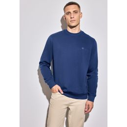 Sweatshirt Street One MEN, Herren, Gr. L42, blau (azure blau), Sweatware, 70% Baumwolle, 30% Polyester, unifarben, normal, Rundhals, Rippbündchen, Sweatshirts, im soften Baumwoll-Mix