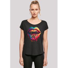 T-Shirt F4NT4STIC "Drooling Lips LONG TEE", Damen, Gr. L, schwarz, Obermaterial: 100% Baumwolle, regular fit, Rundhals, ohne B&uuml;ndchen, Shirts T-Shirt, Print