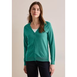 Cardigan Cecil, Damen, Gr. L42, grün (sea grün), Web, 60% Baumwolle, 40% Viskose, unifarben, normal normal, V-Ausschnitt, Bündchen, Strickjacken, mit Knopfleiste