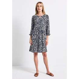 Tunikakleid Street One, Damen, Gr. 42, EURO-Größen, blau (tiefblau), Stoff, 100% Viskose, bedruckt, normal knielang, V-Ausschnitt, Bündchen, Kleider, mit allover Print