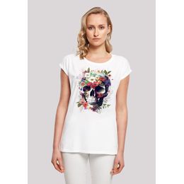 T-Shirt F4NT4STIC "Totenkopf Blumen", Damen, Gr. 4XL, weiß, Obermaterial: 100% Baumwolle, regular fit, Rundhals, ohne Bündchen, Shirts, Print