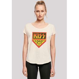 T-Shirt F4NT4STIC "Kiss Rock Band Army Logo", Damen, Gr. L, weiß (sandweiß), Obermaterial: 100% Baumwolle, regular fit, Rundhals, ohne Bündchen, Shirts, Premium Qualität, Musik, By Rock Off