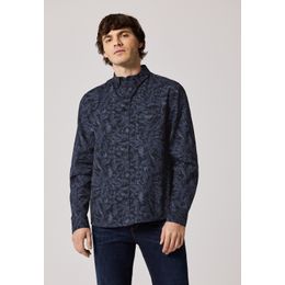 Langarmhemd Street One MEN, Herren, Gr. L (42), US-Gr&ouml;&szlig;en, blau (night blau), Web, 100% Baumwolle, bedruckt, normal normal, V-Ausschnitt, B&uuml;ndchen, Hemden, mit Brusttasche
