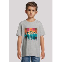 T-Shirt F4NT4STIC "Berg Sonnenuntergang Retro", M&auml;dchen, Gr. 146/152, grau (erdgrau), Obermaterial: 100% Baumwolle, regular fit, Rundhals, ohne B&uuml;ndchen, Shirts T-Shirt, Premium Qualit&auml;t