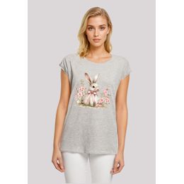 T-Shirt F4NT4STIC "Niedlicher Osterhase mit Blumen", Damen, Gr. 4XL, grau (erdgrau), Obermaterial: 100% Baumwolle, regular fit, Rundhals, ohne B&uuml;ndchen, Shirts T-Shirt, Premium Qualit&auml;t