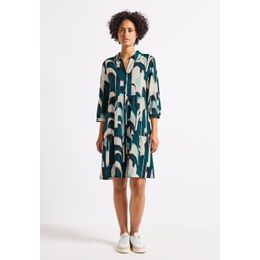 Sommerkleid Street One, Damen, Gr. 38, EURO-Gr&ouml;&szlig;en, blau (tide blau), Stoff, 88% Viskose, 12% Polyamid, bedruckt, normal knieumspielend, V-Ausschnitt, B&uuml;ndchen, Kleider Sommerkleid, mit Volant