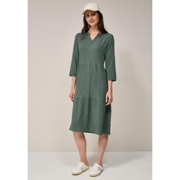 Midikleid Cecil, Damen, Gr. XL44, US-Gr&ouml;&szlig;en, gr&uuml;n (balmy khaki), Stoff, 56% Viskose, 43% Polyester, 1% Elasthan, unifarben, normal knielang, Rundhals, B&uuml;ndchen, Kleider Midikleid, knielang