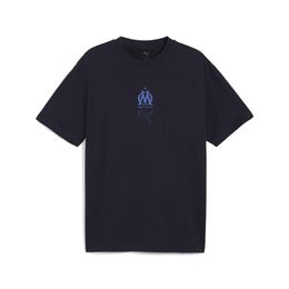 T-Shirt Puma "Olympique de Marseille FtblEssentials Cellerator T-Shirt", Herren, Gr. S, new navy vivid blau, Obermaterial: 100% Baumwolle; Rippe: 96% Baumwolle, 4% Elasthan, relaxed fit, Rundhals, Shirts