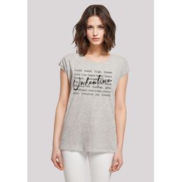 T-Shirt F4NT4STIC "Valentine Herz Hugs Love Flowers", Damen, Gr. 4XL, grau (erdgrau), Obermaterial: 100% Baumwolle, regular fit, Rundhals, ohne B&uuml;ndchen, Shirts T-Shirt, Premium Qualit&auml;t