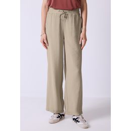 Stoffhose STREET ONE STUDIO, Damen, Gr. 32, L&auml;nge 30, grau (sandshell beige), Stoff, 84% Viskose, 16% Polyamid, unifarben, loose fit kn&ouml;chellang, Hosen Stoffhose, High Waist
