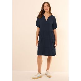 Sommerkleid Cecil, Damen, Gr. XL44, US-Größen, blau (universal blau), Stoff, 70% Viskose, 30% Polyester, Strukturmuster, normal knieumspielend, Rundhals, abgesteppt, Kleider, in Unifarbe