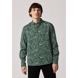 Langarmhemd Street One MEN, Herren, Gr. L (42), US-Größen, grün (mineral grün), Web, 100% Baumwolle, bedruckt, normal normal, V-Ausschnitt, Bündchen, Hemden, mit Brusttasche