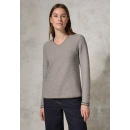 Strickpullover Cecil, Damen, Gr. XL (44), grau (schwarz taupe), Web, 100% Baumwolle, unifarben, normal normal, V-Ausschnitt, Bündchen, Pullover, Feinstrick