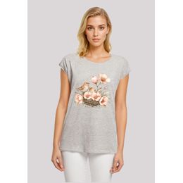 T-Shirt F4NT4STIC "Vogelnest Blumen", Damen, Gr. XL, grau (erdgrau), Obermaterial: 100% Baumwolle, regular fit, Rundhals, ohne B&uuml;ndchen, Shirts T-Shirt, Premium Qualit&auml;t