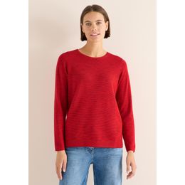 Strickpullover Cecil, Damen, Gr. XXL (46), fiery rot heather melange, Web, 60% Baumwolle, 40% Polyester, unifarben, normal normal, Rundhals, abgesteppt, Pullover Strickpullover, mit Rundhalsausschnitt