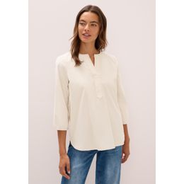 Shirtbluse Cecil, Damen, Gr. L (42), beige (oat milk beige), Web, 100% Baumwolle, unifarben, klassisch normal, Rundhals, B&uuml;ndchen, Blusen, aus reiner Baumwolle