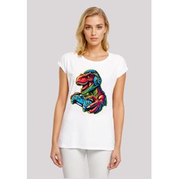 T-Shirt F4NT4STIC "Dinosaurier Gamer", Damen, Gr. 4XL, wei&szlig;, Obermaterial: 100% Baumwolle, regular fit, Rundhals, ohne B&uuml;ndchen, Shirts T-Shirt, Premium Qualit&auml;t