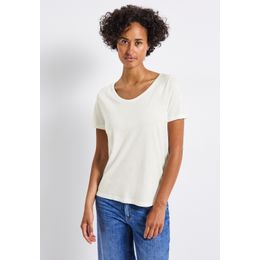 V-Shirt Street One, Damen, Gr. 34, schwarz-wei&szlig; (sanftes wei&szlig;, schwarz), Web, 50% Baumwolle, 50% Modal, unifarben, normal normal, V-Ausschnitt, B&uuml;ndchen, Shirts, im soften Baumwoll-Mix