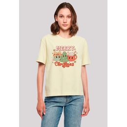 T-Shirt F4NT4STIC "Merry Weihnachten Cozy And Cute", Damen, Gr. M, gelb (softgelb), Obermaterial: 100% Baumwolle, oversize, Rundhals, ohne B&uuml;ndchen, Shirts T-Shirt, Premium Qualit&auml;t, Weihnachts-Kollection