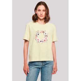 T-Shirt F4NT4STIC "Rosa Blumenkranz", Damen, Gr. L, gelb (softgelb), Obermaterial: 100% Baumwolle, oversize, Rundhals, ohne B&uuml;ndchen, Shirts T-Shirt, Premium Qualit&auml;t