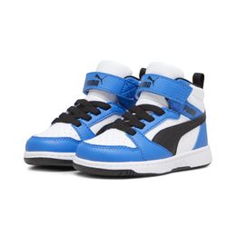 Sneaker Puma "Puma Rebound V6 Mid Sneakers Kinder", Kinder, Gr. 21, bunt (weiß schwarz racing blau), Obermaterial: Synthetik; Futter: Textil; Innensohle: Textil; Laufsohle: Gummi, Schuhe