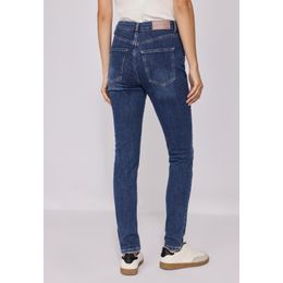Skinny-fit-Jeans STREET ONE STUDIO, Damen, Gr. 33, Länge 30, blau (dunkelblau washed), Jeans, 76% Baumwolle, 18% Lyocell, 4% Elastomultiester, 2% Elasthan, unifarben, lang, Jeans, High Waist