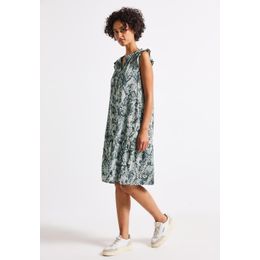 Sommerkleid Street One, Damen, Gr. 42, EURO-Gr&ouml;&szlig;en, blau (arona blau), Stoff, 100% Viskose, bedruckt, normal knielang, Rundhals, normaler Saum, Kleider Sommerkleid, mit Volant