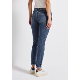 Comfort-fit-Jeans Street One, Damen, Gr. 33, L&auml;nge 30, blau (mid blau random washed), Jeans, 79% Baumwolle, 15% Polyester, 4% Elastomultiester, 2% Elasthan, unifarben, lang, Jeans, in dunkelblauer Waschung