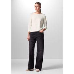 T-Shirt STREET ONE STUDIO, Damen, Gr. 42, beige (soft beige), Stoff, 67% Polyester, 31% Viskose, 2% Elasthan, Strukturmuster, normal normal, U-Boot-Ausschnitt, B&uuml;ndchen, Shirts T-Shirt, aus elastischem Materialmix