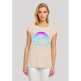T-Shirt F4NT4STIC "I BELIEVE UFO Alien Raumschiff Retro", Damen, Gr. 4XL, wei&szlig; (sandwei&szlig;), Obermaterial: 100% Baumwolle, regular fit, Rundhals, ohne B&uuml;ndchen, Shirts T-Shirt, Premium Qualit&auml;t