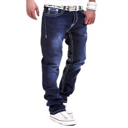 Bequeme Jeans behype "Stitch", Herren, Gr. 30, Länge 32, blau (dunkelblau), 98% Baumwolle, 2% Elasthan, Jeans, mit dicken Kontrastnähten