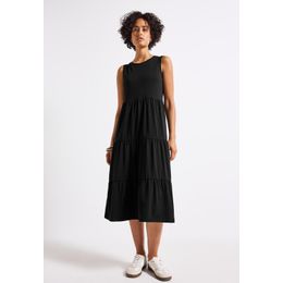 Jerseykleid Street One, Damen, Gr. 34, EURO-Größen, schwarz, Jersey, 95% Baumwolle, 5% Elasthan, unifarben, normal wadenlang, Rundhals, Umschlagbund, Kleider, in Unifarbe