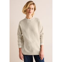 Strickpullover Cecil, Damen, Gr. L (42), beige (desert beige melange), Web, 37% Baumwolle, 34% Polyacryl, 26% Polyester, 3% Elasthan, unifarben, gerade normal, hoch geschlossener Ausschnitt, Bündchen, Pullover, mit Kontrastdetails