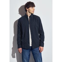 Langarmhemd Street One MEN, Herren, Gr. L42, US-Größen, blau (night blau), Web, 100% Baumwolle, gemustert, normal normal, V-Ausschnitt, Bündchen, Hemden, aus reiner Baumwolle