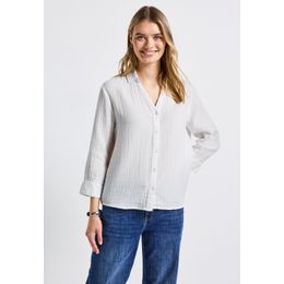 Hemdbluse Street One, Damen, Gr. 40, wei&szlig;, Web, 100% Baumwolle, unifarben, normal normal, V-Ausschnitt, B&uuml;ndchen, Blusen Hemdbluse, aus reiner Baumwolle