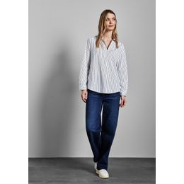 Langarmbluse Street One, Damen, Gr. 36, weiß, Web, 79% Baumwolle, 19% Nylon, 2% Elasthan, gestreift, klassisch normal, V-Ausschnitt, Bündchen, Blusen, aus Baumwolle mit Stretchanteil