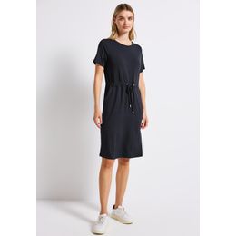 Jerseykleid Street One, Damen, Gr. 42, EURO-Gr&ouml;&szlig;en, blau (deepwater blau), Jersey, 95% Viskose, 5% Elasthan, unifarben, normal knielang, Rundhals, abgesteppt, Kleider Jerseykleid, mit Tunnelzug an der Taille