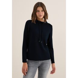 Langarmshirt Cecil, Damen, Gr. XL (44), blau (urban dunkelblau), Stoff, 69% Polyester, 28% Viskose, 3% Elasthan, unifarben, normal normal, hoch geschlossener Ausschnitt, abgesteppt, Shirts Langarmshirt, mit Tunnelzugband am Kragen