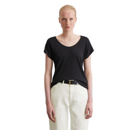 Marc O'Polo T-Shirt MARC O'POLO "aus Viskose-Organic-Cotton-Mix", Damen, Gr. S, schwarz, Obermaterial: 50% Baumwolle, 50% Viskose, unifarben, Basic, regular fit, tiefer Rundhals, Shirts
