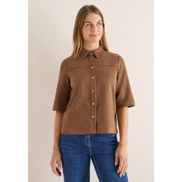 Hemdbluse Cecil, Damen, Gr. XXL (46), mocha caramel, Stoff, 95% Polyester, 5% Elasthan, unifarben, klassisch normal, V-Ausschnitt, abgesteppt, Blusen Hemdbluse, mit Knopfleiste