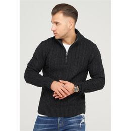 Strickpullover behype "CILIAN HENLEY", Herren, Gr. M, grau (anthrazit), 100% Polyacryl, unifarben, normal, Pullover Strickpullover, mit gem&uuml;tlichem Stehkragen