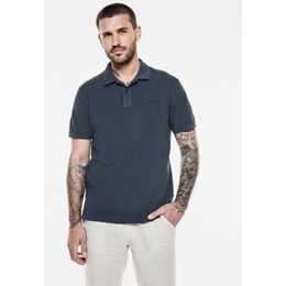 Poloshirt Street One MEN, Herren, Gr. M (40), blau (marine blau), Web, 100% Baumwolle, unifarben, gerade h&uuml;ftlang, V-Ausschnitt, B&uuml;ndchen, Shirts, aus reiner Baumwolle