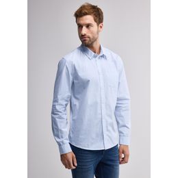 Langarmhemd Street One MEN, Herren, Gr. XXL (46), US-Gr&ouml;&szlig;en, blau (soft blau), Web, 100% Baumwolle, gestreift, slim fit normal, V-Ausschnitt, B&uuml;ndchen, Hemden, aus reiner Baumwolle