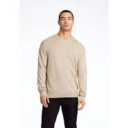 Strickpullover LINDBERGH "LINDBERGH Strickpullover", Herren, Gr. L, sand mel, Obermaterial: 80% Viskose, 20% Nylon, Rundhals, Pullover